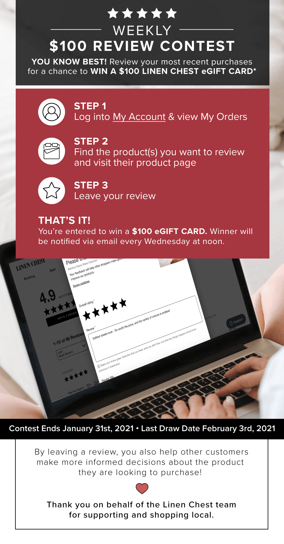 Weekly Review Contest - Win a $100 eGift Card* | Linen Chest